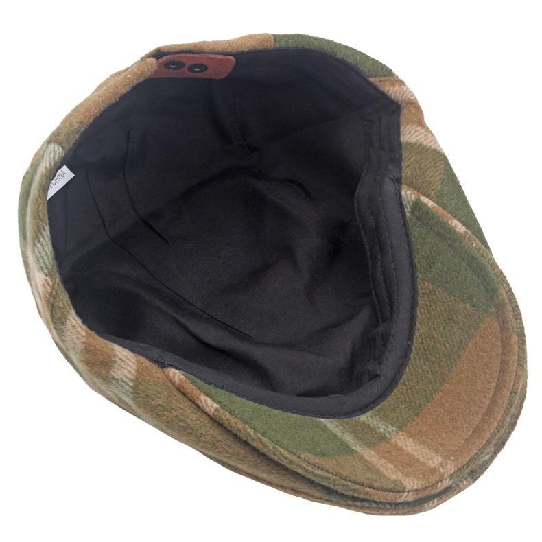 Autumn Winter Beret Velvet Warm Forward Cap Men's Wool Color Plaid Cap ...