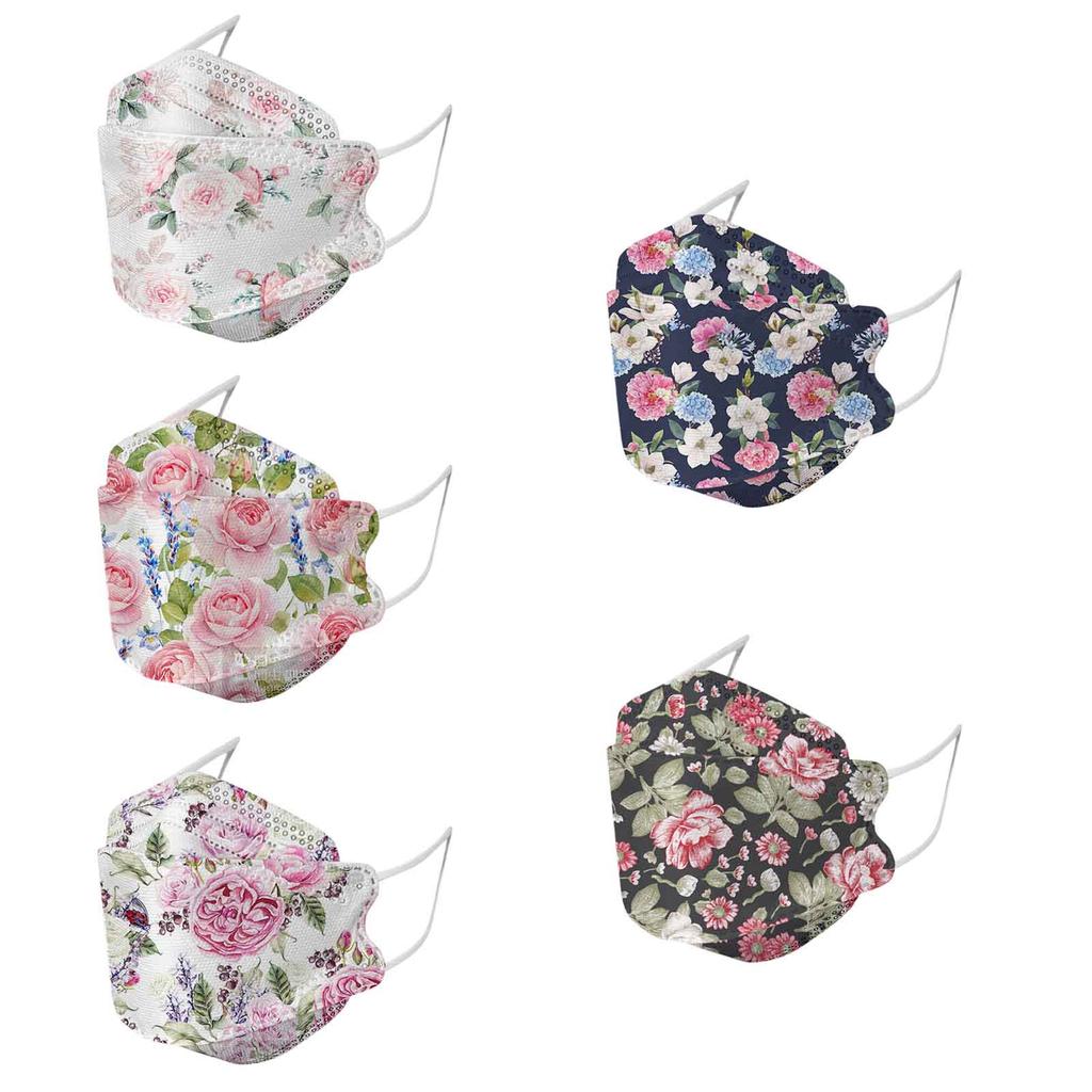 Buy 5Pcs Kf94 Adult'S Flowers Printed Outdoor Prevention Fish Mask Face ...