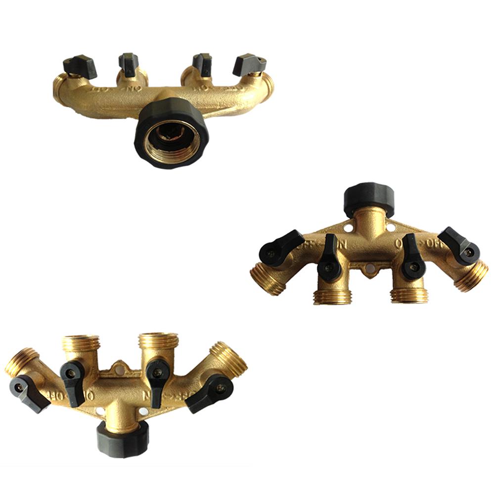 4 Way Brass Tap Adaptor Hose Valve Manifold 4 Hose OutletsOf One Hose ...