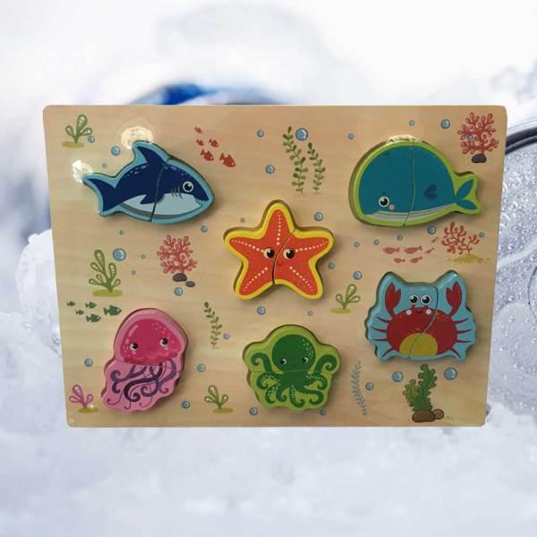 Buy Mini Sea Animals Wooden Learning Puzzles Colorful Educatonal Toys ...