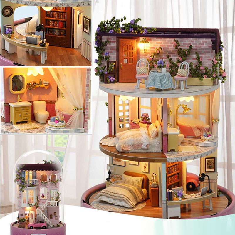 Buy 360° Rotating Clear Window LED Music DIY Dollhouse Miniature ...