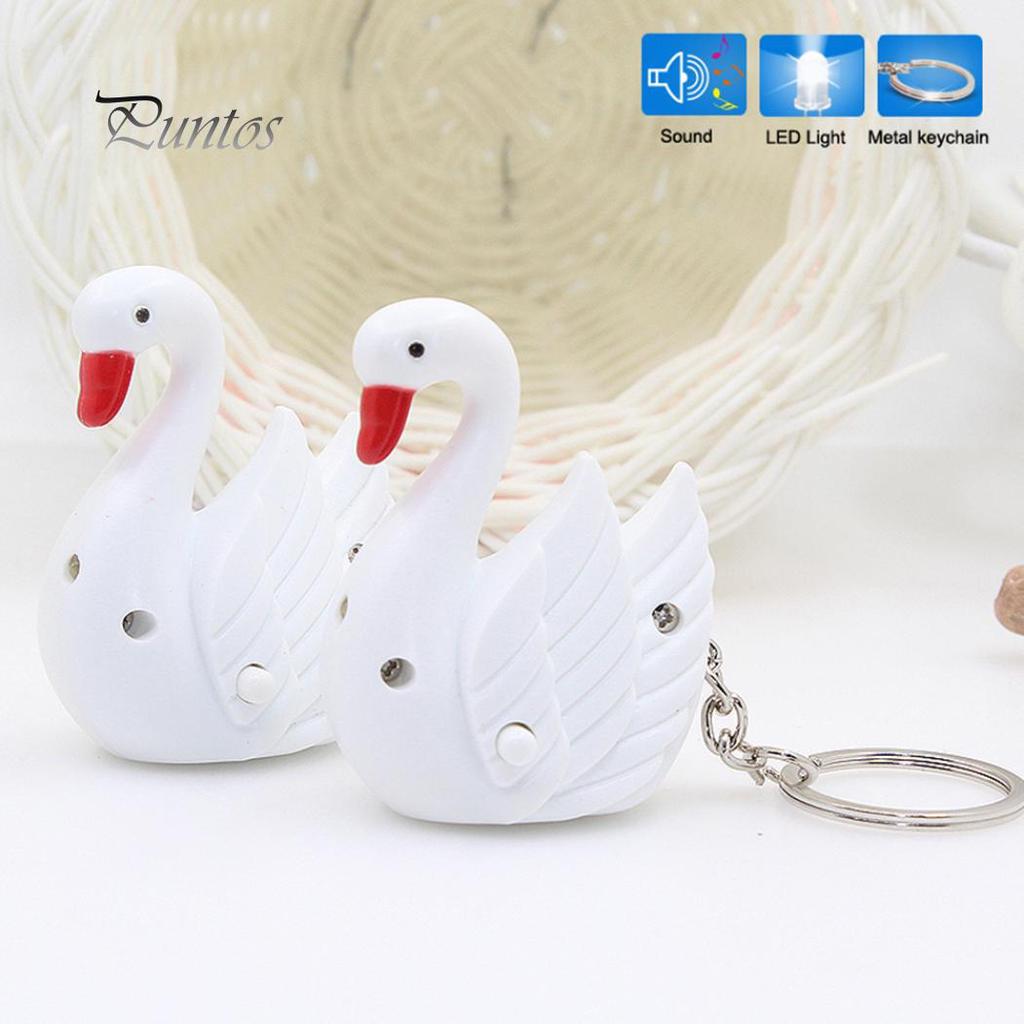 Buy Cute Swan Pendant Keychain with LED Light Sound Key Ring Holder ...
