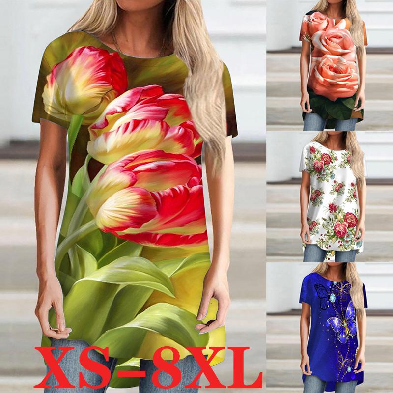 Buy Fashion Plus Size Xs-8xl T-shirt Women Printed Shirt Ladies Casual Loose T-shirt Pure Cotton ...