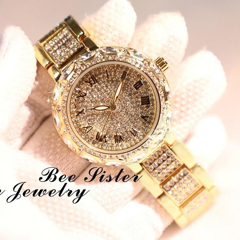 Buy Women Watches Luxury Sparkly Crystal Gold Shinning Diomand ...