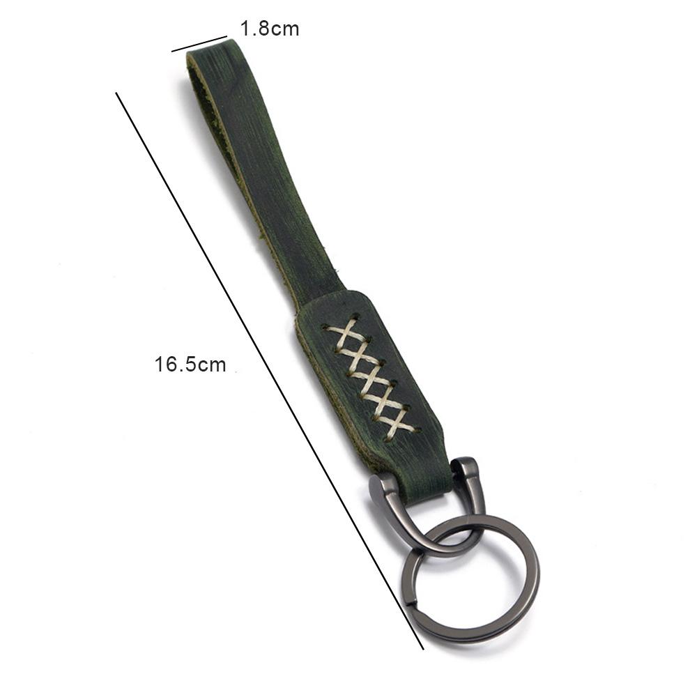 Buy Double Layer Hand-stitched Cowhide Leather Keychain Simple Small ...