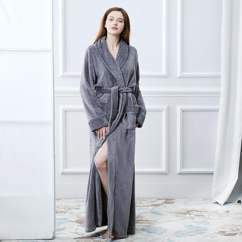 Buy Unisex Flannel Long Sleeves Hooded Robes Pocket Drawstring Robe ...