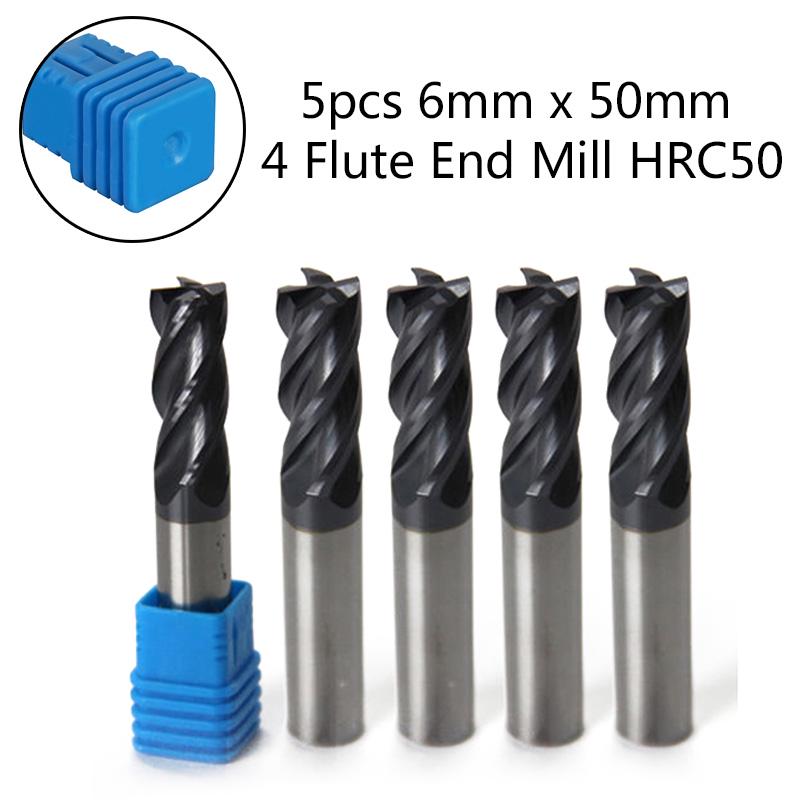 Buy 5pcs 6mm X 50mm Tungsten Carbide 4 Flute End Mill CNC Milling ...