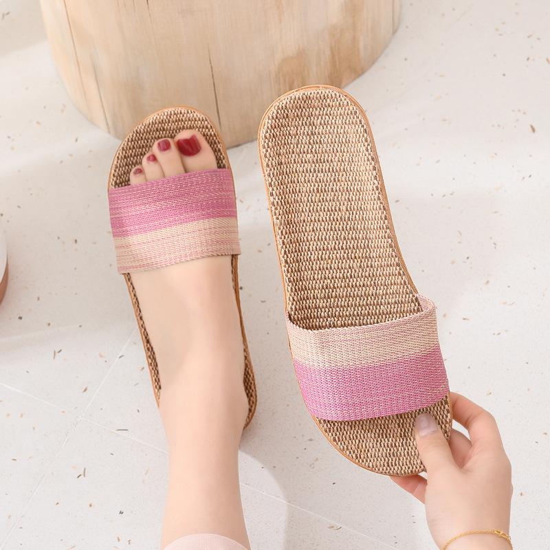 Buy Linen Slippers Female Summer Indoor Wooden Floor Couple Home Non ...