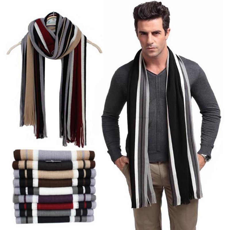 Buy Winter Mens Fringe Knitting Shawl Warm Long Striped Tassel Scarf at ...