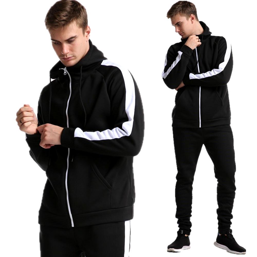 Buy Men's Tracksuit Zipper Set Causal Fitness Patchwork Jacket Men 2Pcs ...