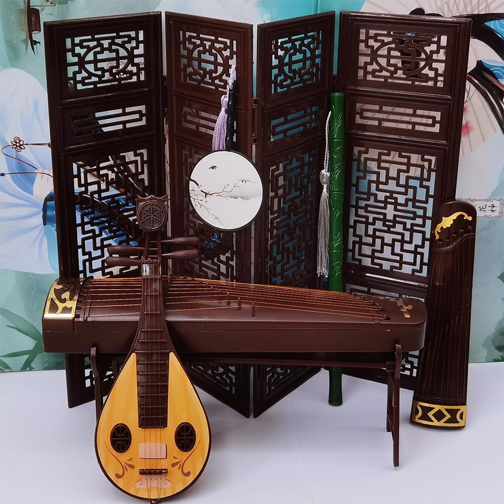 Buy Antique Miniature Chinese Guzheng Screen Pipa Fan Flute House Mini ...