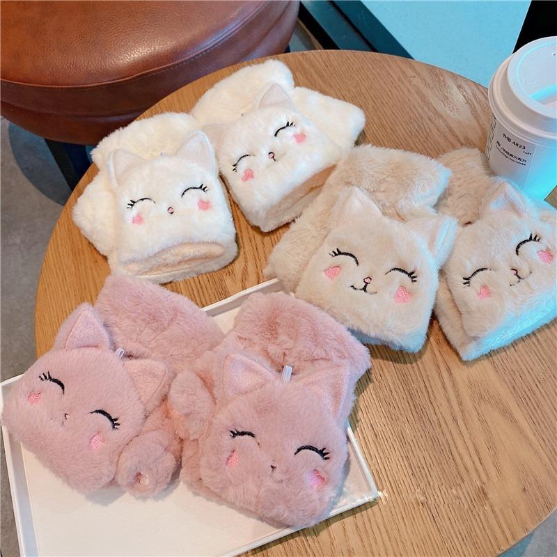 Buy Cute Cat Fur Mittens Women Winter Gloves for Women Girls Animal Ear ...