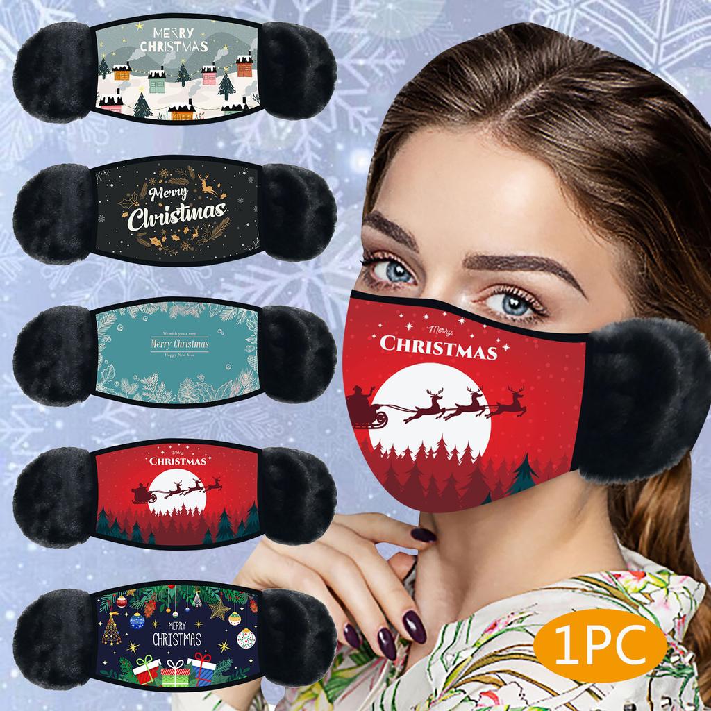 Buy 1PC Unisex Adult Winter Mask Christmas Print Warm Hair Ball Hanging ...