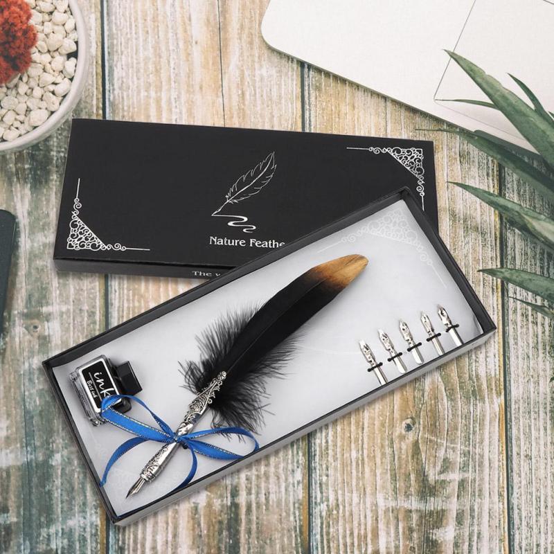 Buy European Vintage Feather Fountain Pen Calligraphy Quill Dip Pen Set ...