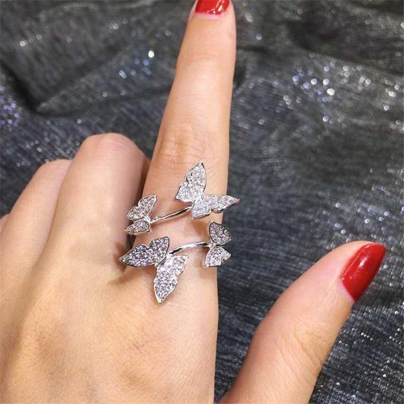 Buy Adjustable Butterfly Crystal Wings Ring Women Love Jewelry Girls ...