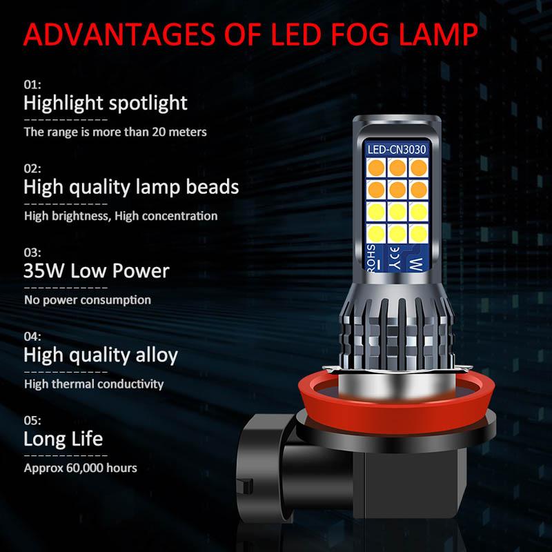 PDTO 2pcs H11 LED Fog Lights Dual Color 3030 24SMD Bulbs Fog Lamps Yellow White: الشراء بأسعار ...