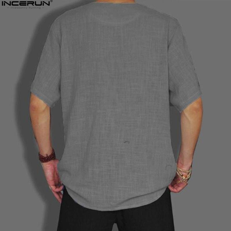 Buy Retro Style Men Summer Button Crew Neck Collar T-shirt Casual Tee ...