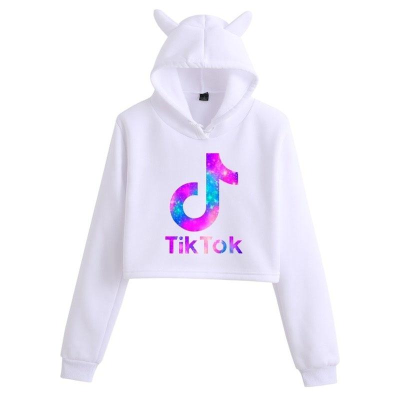 Buy ew Tik Tok Cat Ear Hoodie Women Casual Sports Short Cropped Hoodie ...