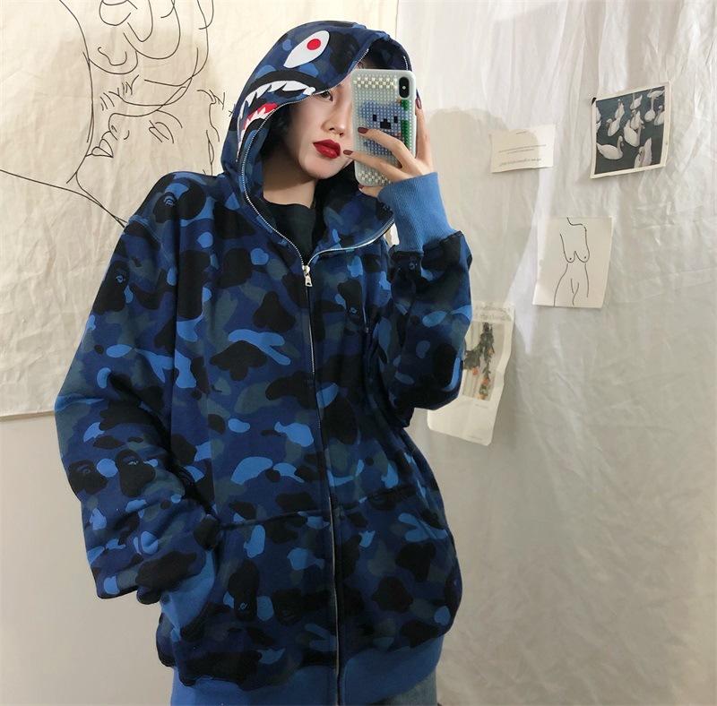 Buy Camouflage Shark Hoodies Women Men Couples Hooded Sweatshirts ...