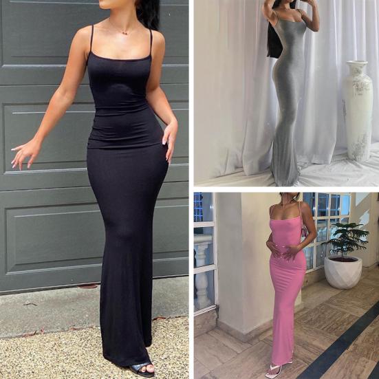 Cheap Low Collar Sleeveless Backless Hip Wrap Body-Shaping Maxi Dress ...