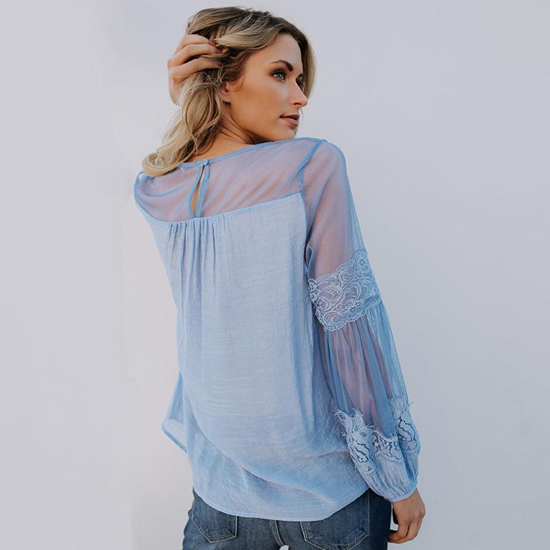 Buy Women's Casual Flax Long Sleeve T-Shirt Puff Sleeve Sexy See ...