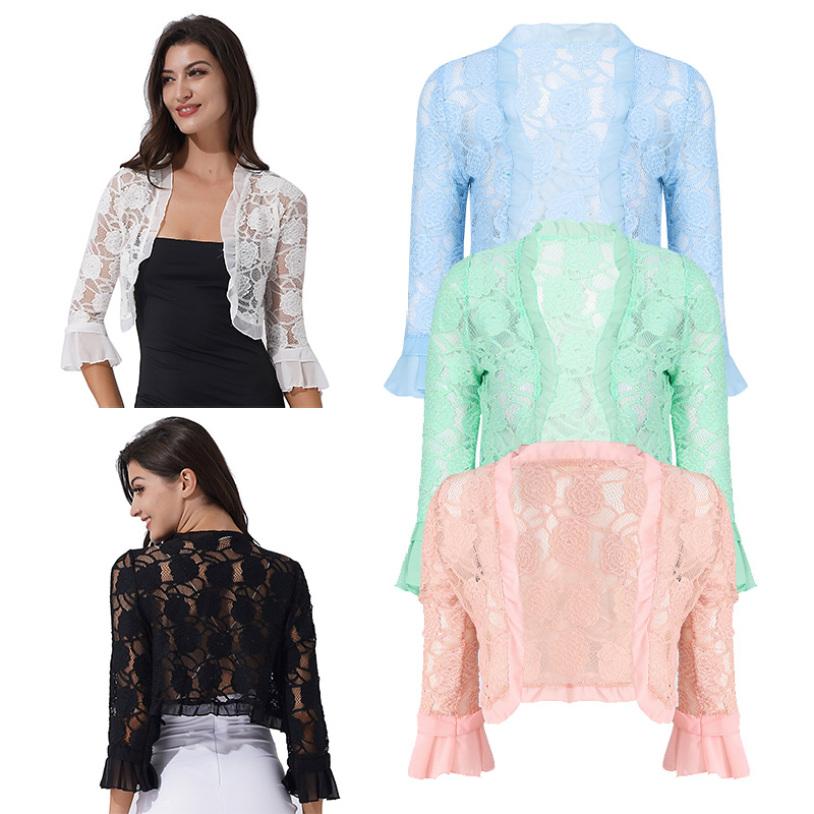 Cheap Women's Half Sleeve Floral Lace Bolero Shrugs Open Front ...