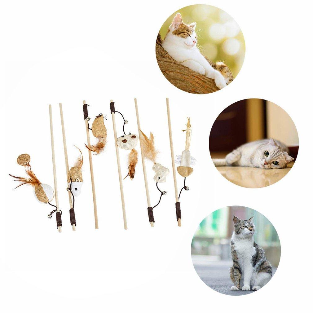 Satın alın Cat Teaser Stick Cartoon Pet Toys Wooden Sticks Mini Bell ...