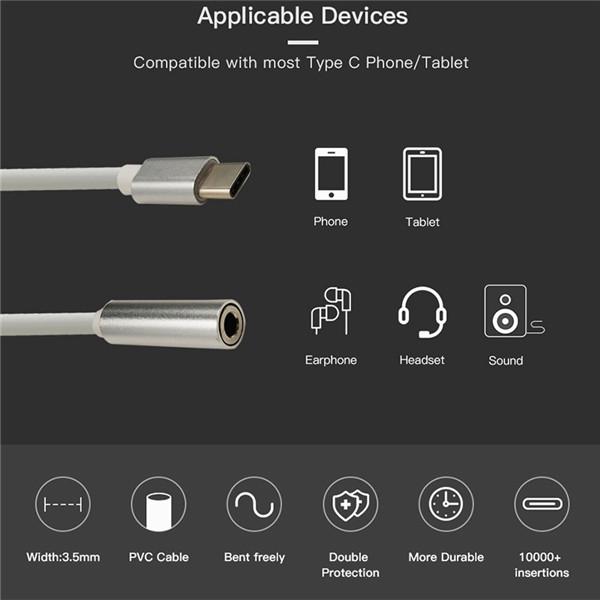 USB-C to 3.5 AUX Audio Cable 2in1 USB Type C to 3.5mm Jack Audio ...
