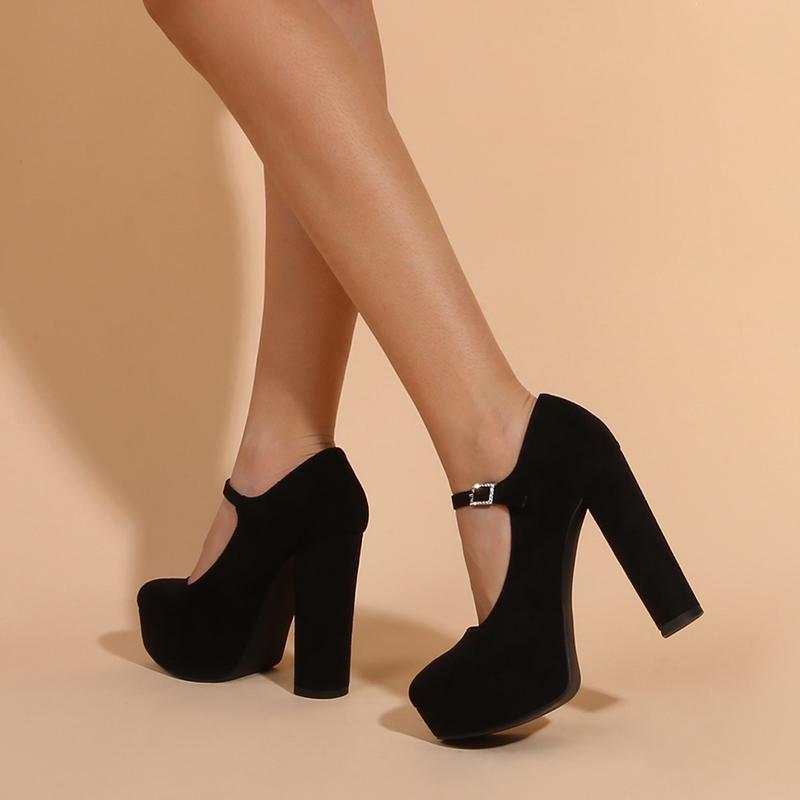 Cheap Womens Mary Jane Chunky Heel Pumps Faux Suede Platform Shoes ...
