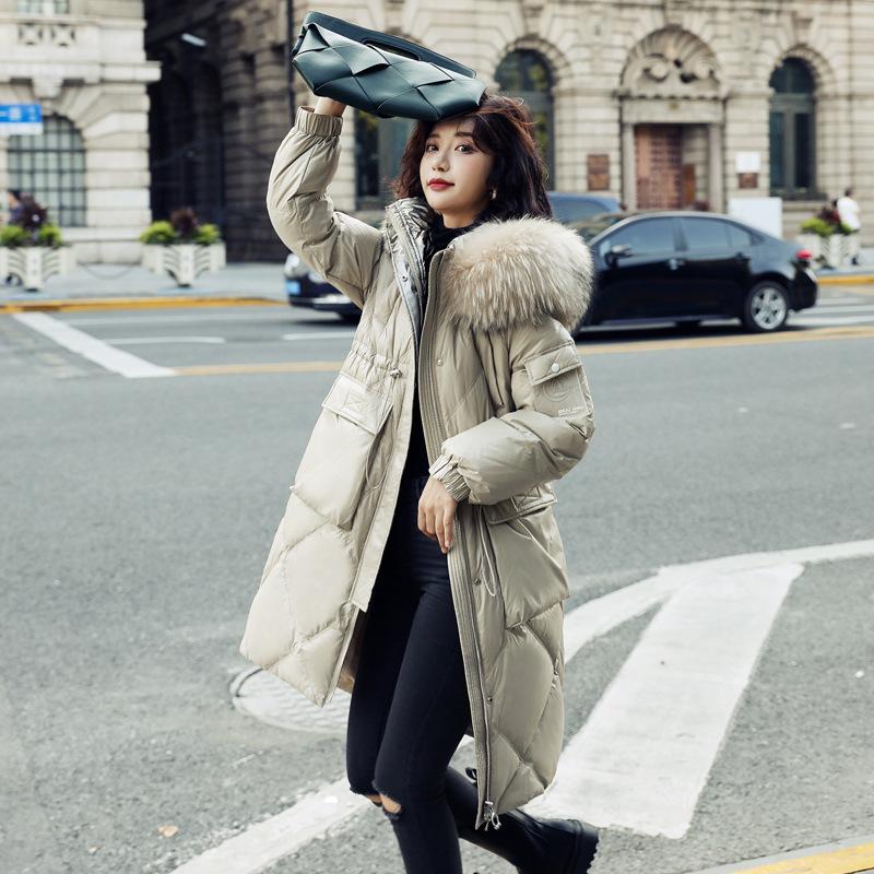 Buy Women Winter Down Jacket With Zipper Fur Collar Hooded Parka Coat Warm Long Female Coat at ...