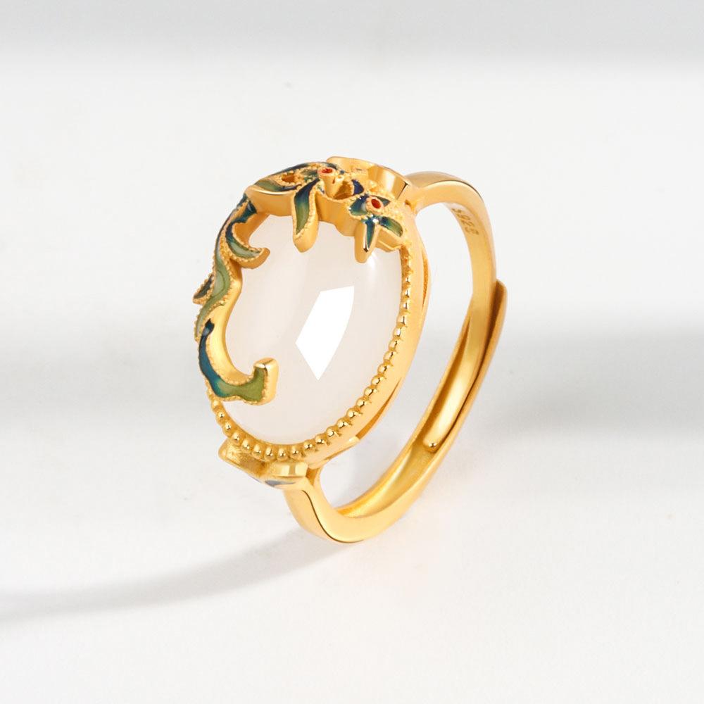 Buy Vintage Design Inlaid Jade Ring Adjustable Exquisite Fashion Womens ...