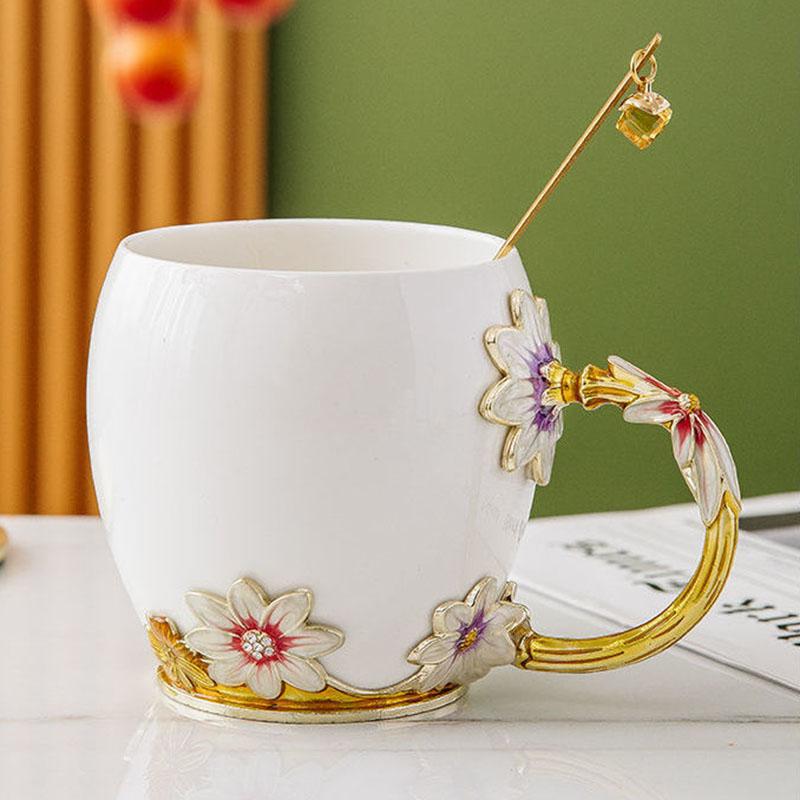 Buy Light Luxury Enamel Coffee Cup Suit European Style Exquisite Cup ...