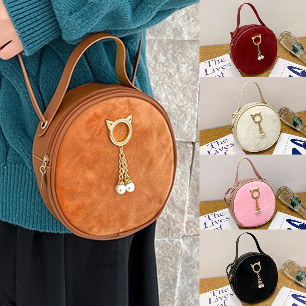 Cheap Ladies Fashion Plush Pearl Tassel Round One Shoulder All-match ...
