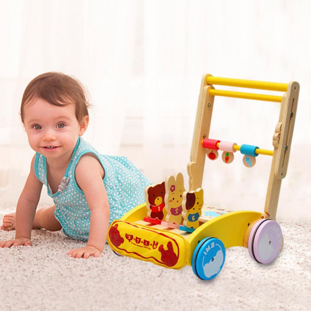Baby Push Walker, Multifunctional Wooden Baby Toddler Stroller with ...