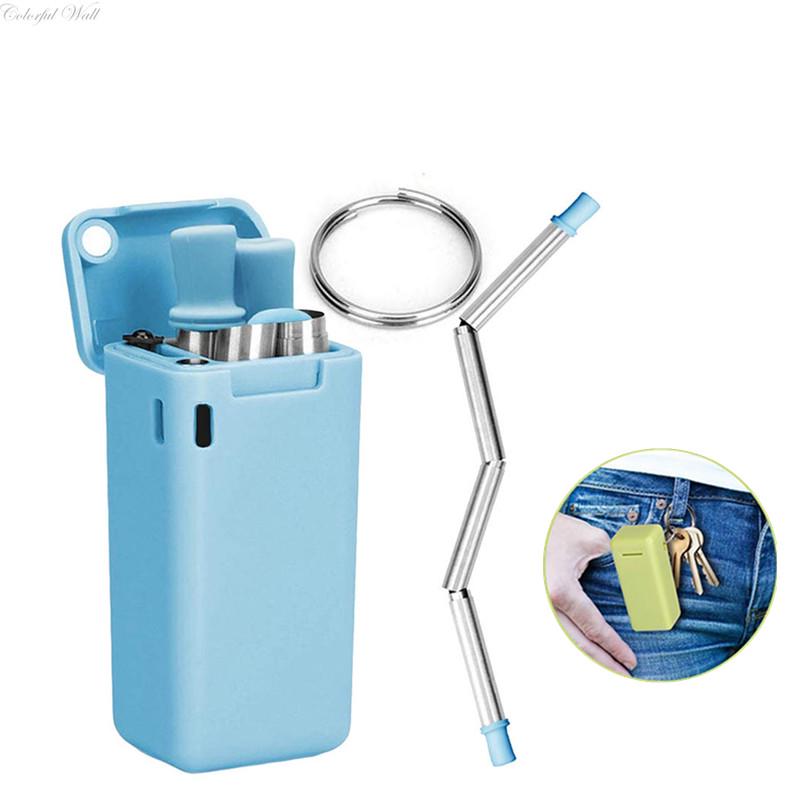 Buy Foldable Reusable Stainless Steel Folding LightweigStraw Keychain ...