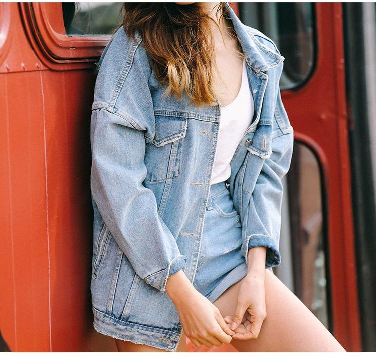 Buy Women Denim Jackets Loose Long Sleeved Windproof Button Up Casual Lapeled Outwear Tops Coats ...