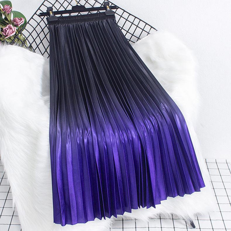 Cheap Gradient Color Pleat Skirt Women Elegant High Waist Skirt A Line ...