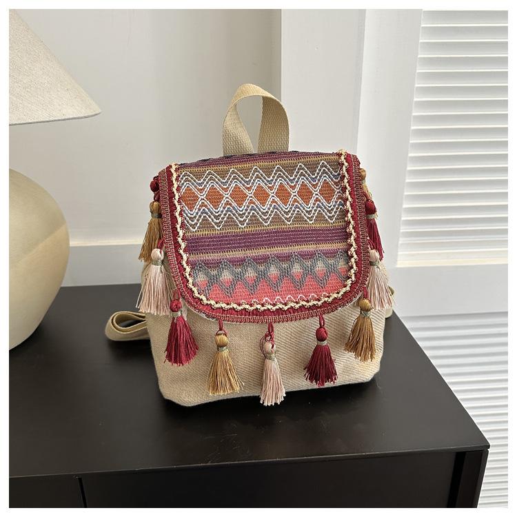 Cheap Canvas Backpack Small Backpack Retro Tassel Ethnic Style Backpack ...