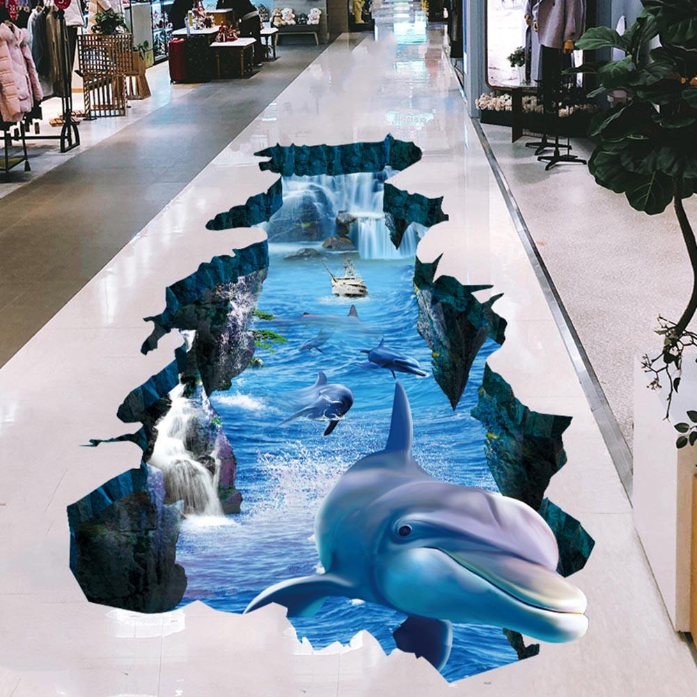 Buy 3D Dolphin Broken Wall PVC Self-Adhesive Wall Sticker DIY Ground ...