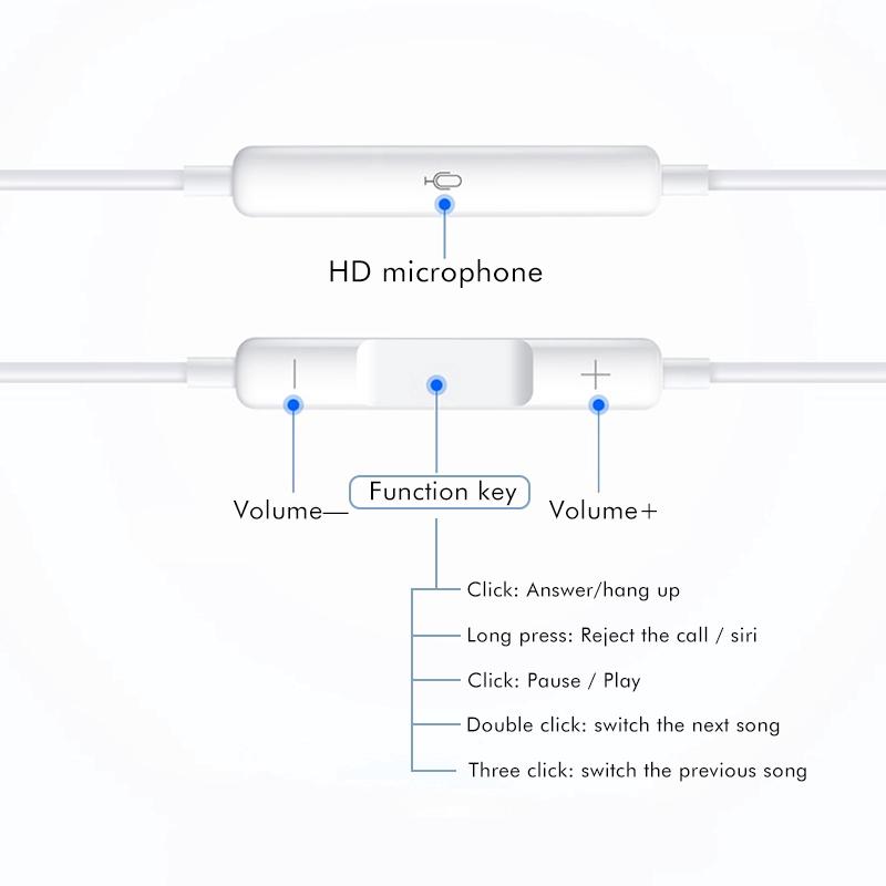 Buy Bluetooth Headset Lightning Earphone Wired Control Headphone With ...