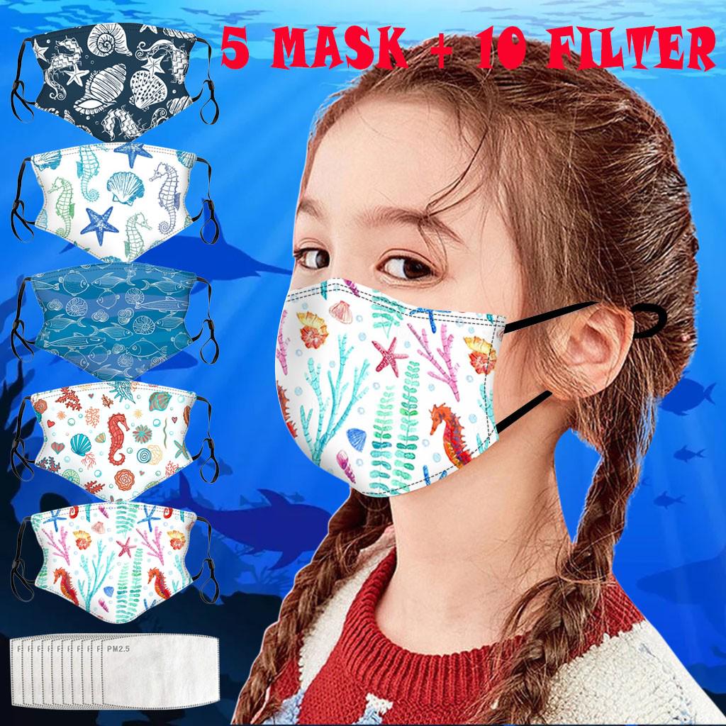 Buy [777] 5PC Mask+10PC Filter Kids Children Cartoon Ocean Fish Prints ...