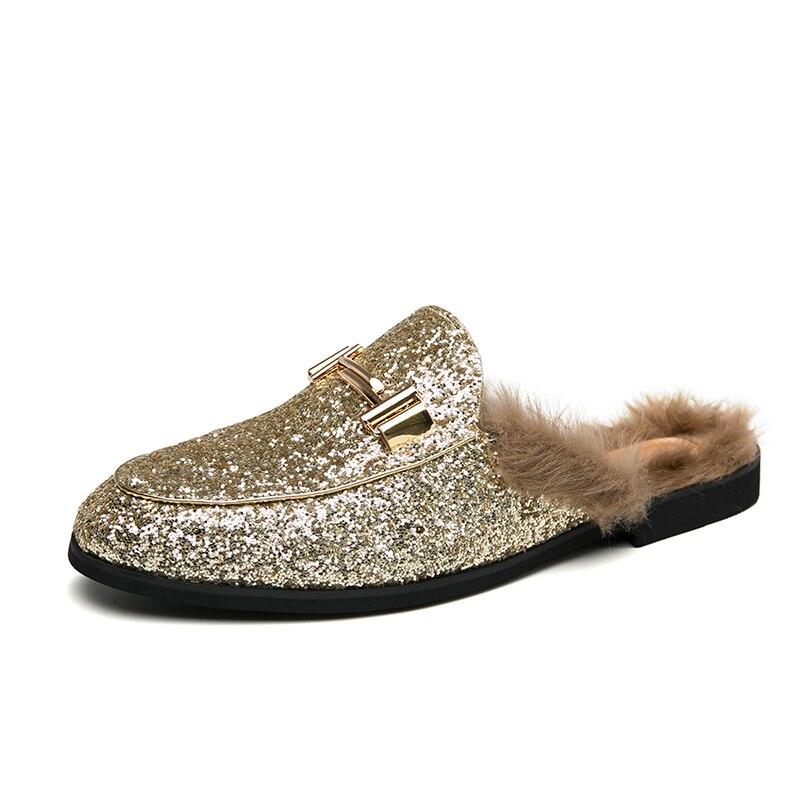 Buy Original Half Slippers for Man Winter Warm Fur Flats Shoes Men Gold ...