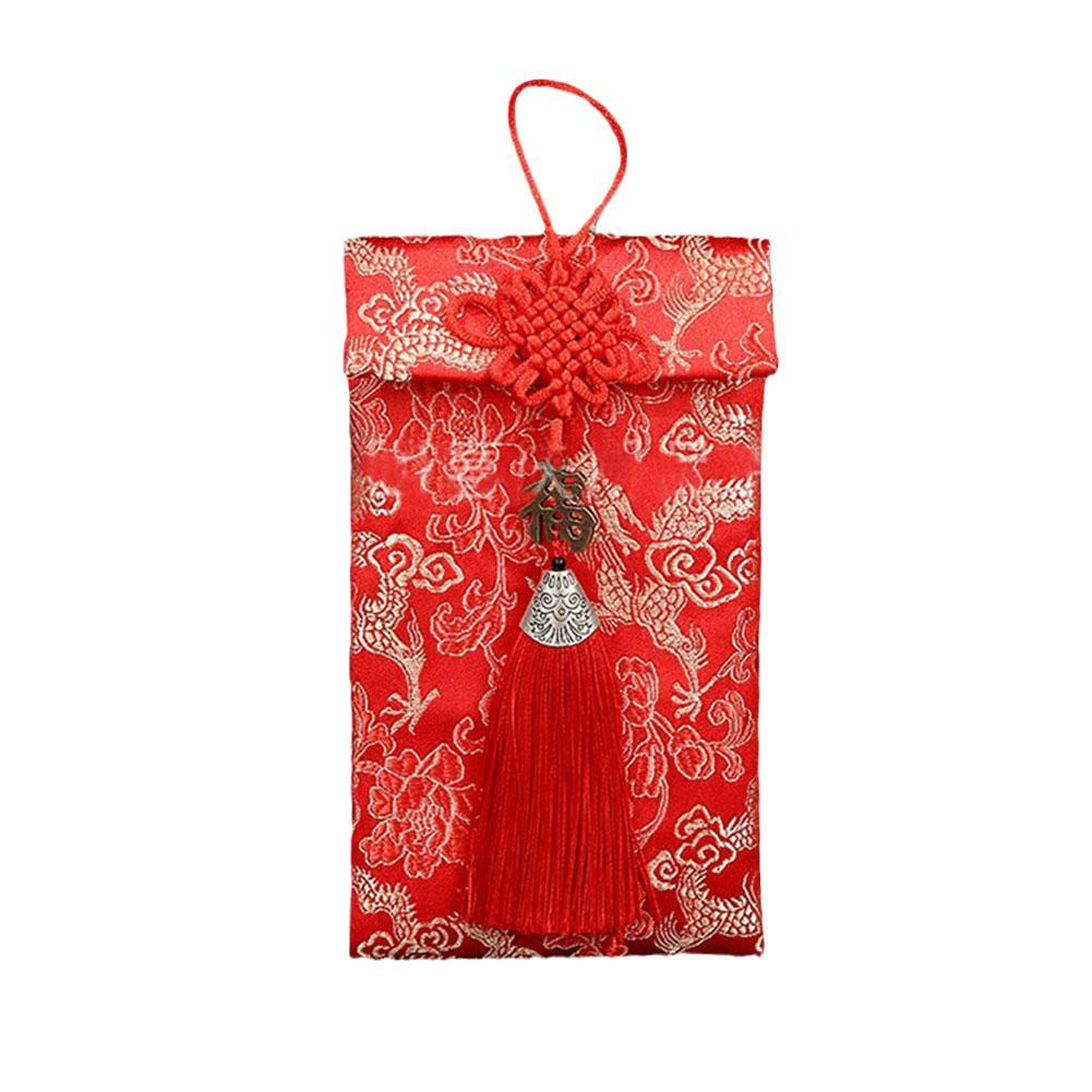 Buy Fu Word Button Retro Dragon And Phoenix Brocade Red Embroidery ...