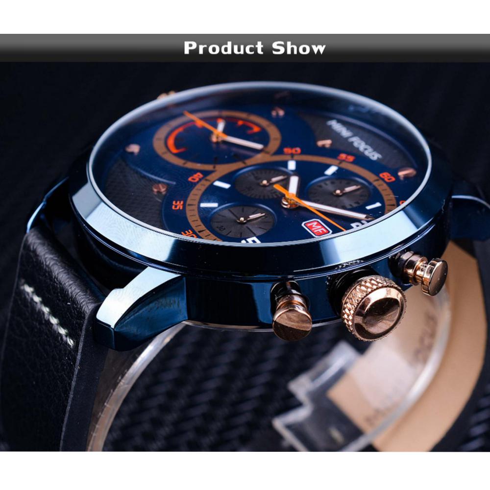 Buy Big Dial Leather Strap Sport Watch Date Waterproof Double Dial Blue ...