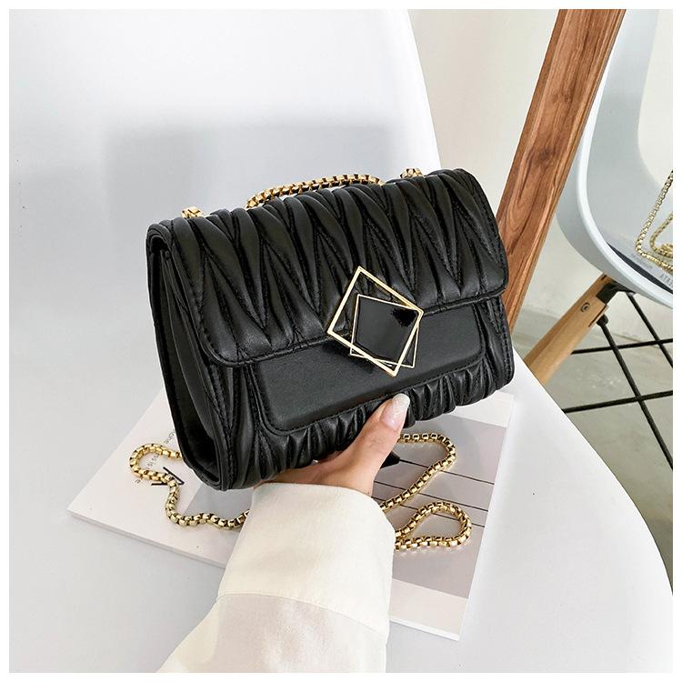Simple and Elegant Fashion Fold Leather Chain Bag Popular Lock Diagonal ...