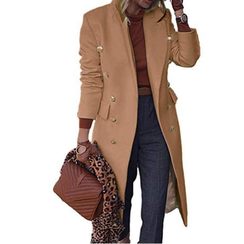Buy Autumn Winter Women Jackets Lapel Wool Coats Solid Double Breasted ...