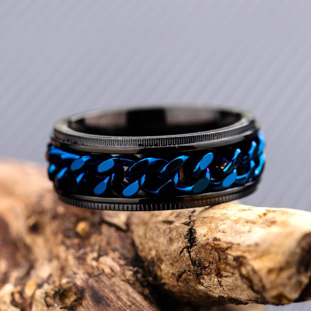 Buy FDLK 8mm Cool Black & Blue Spinner Chain Ring For Men Stainless ...