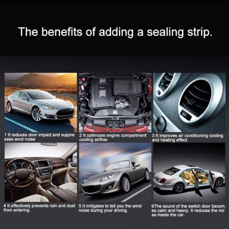 Buy Soundproof Strip Hollow B-Shape Car Door Weather-strip Black 5M ...