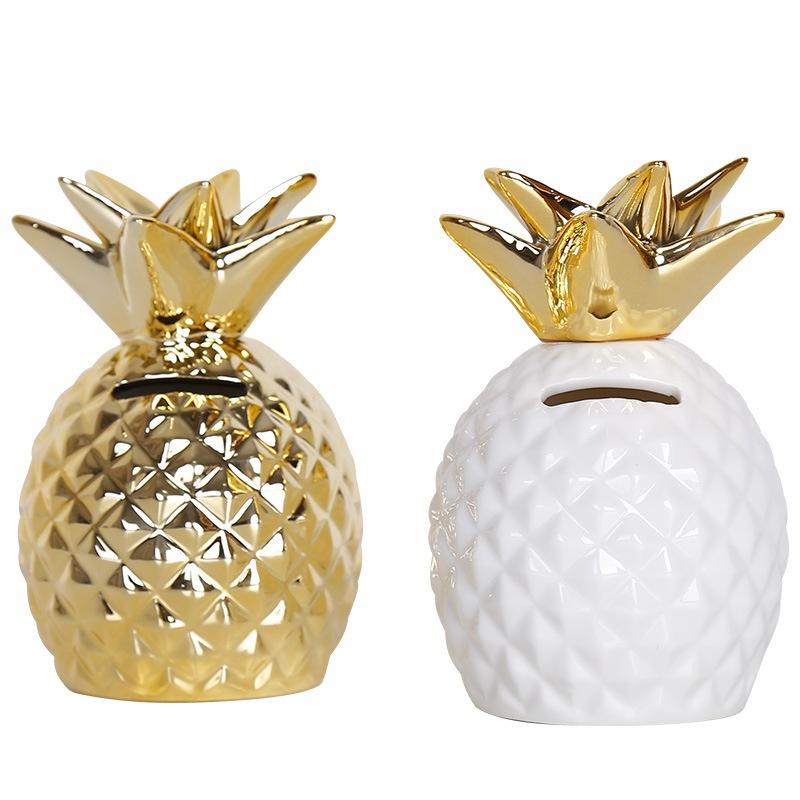 1Pc Nordic Small Pineapple Money Boxes Ceramic Golden Piggy Bank Saving ...