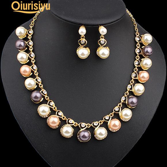 Women Chain Necklace Earrings Wedding Bride Jewelry Set uygun fiyatlı ...